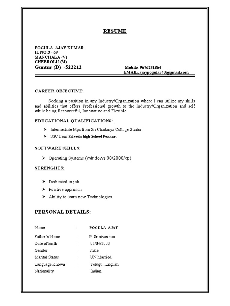 Ajay Kumar's Resume Summary | PDF
