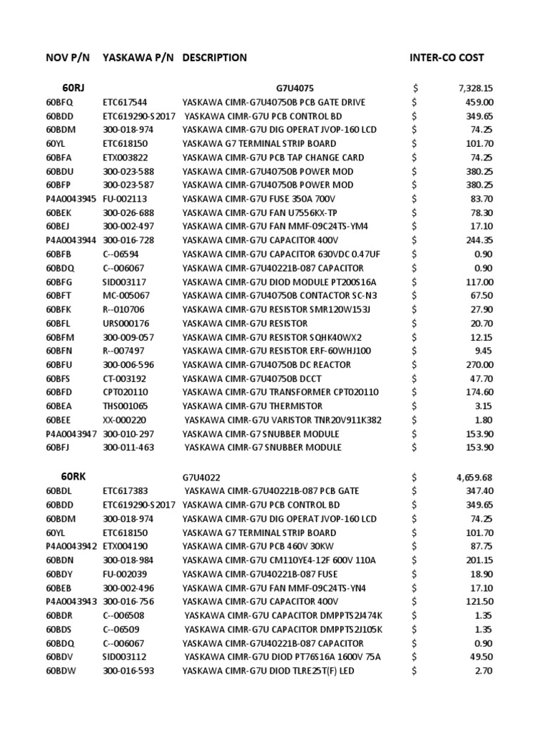 Yaskawa Parts | PDF | Components | Physical Quantities