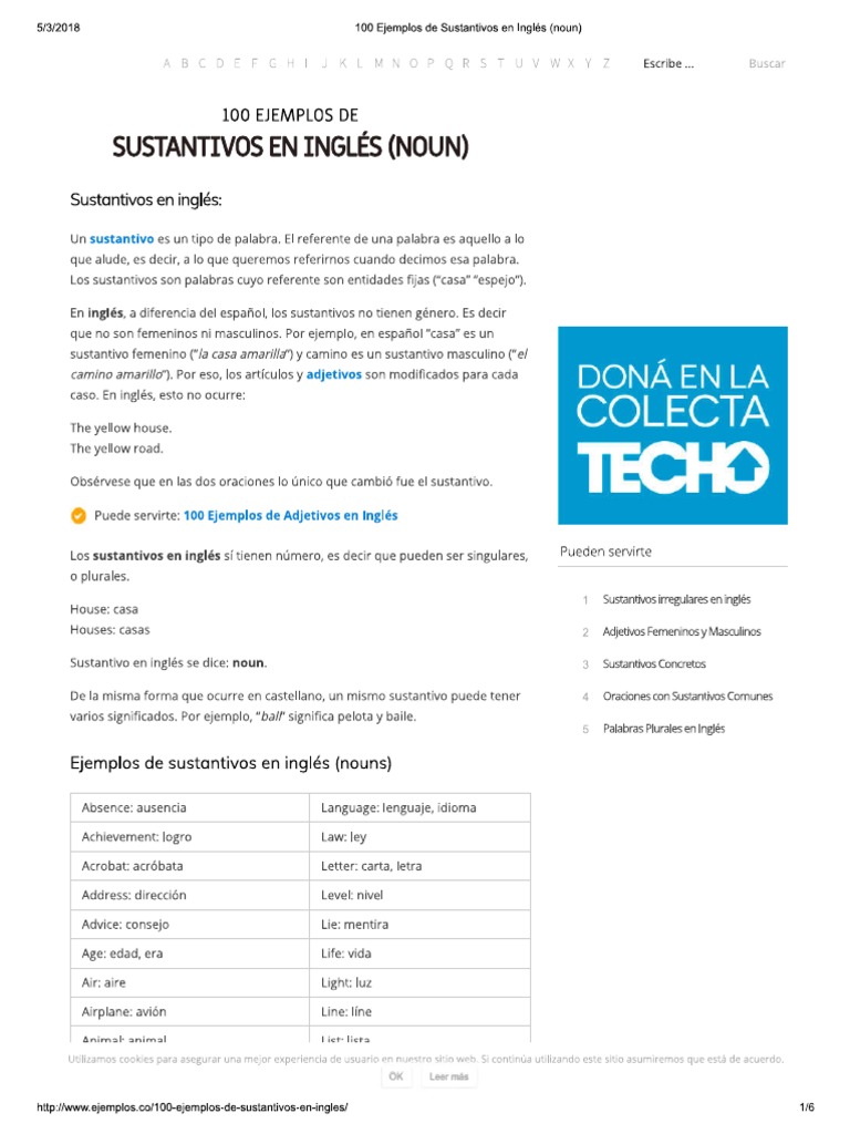 100 Ejemplos de Sustantivos en Inglés (Noun) | PDF