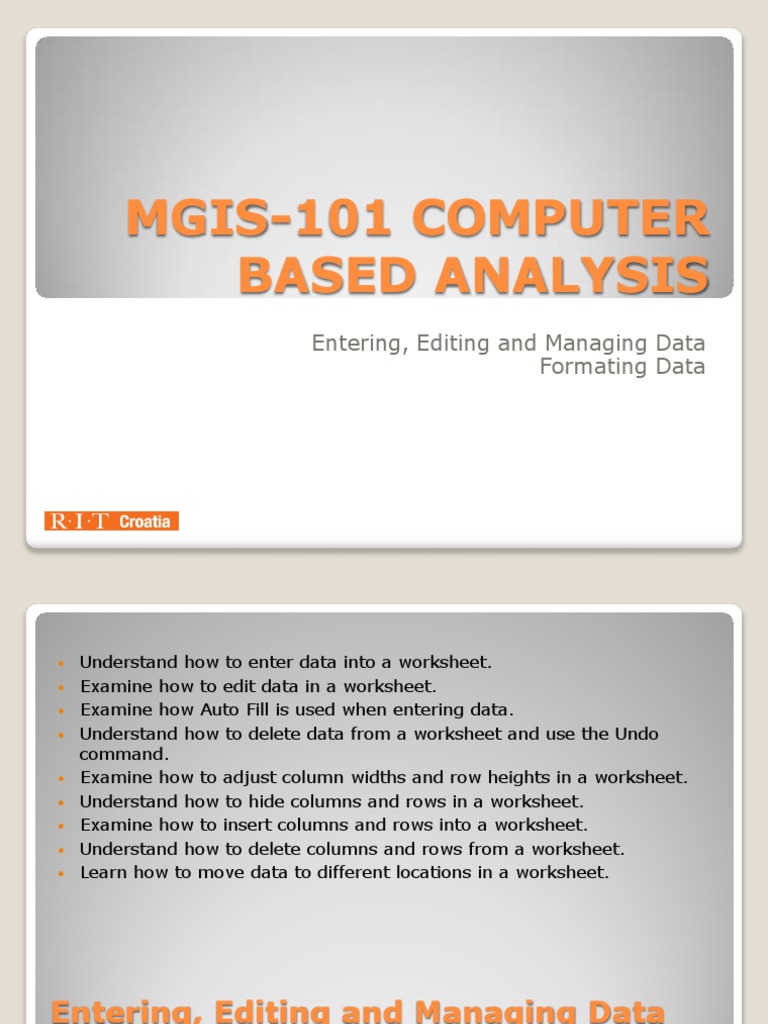 Entering, Editing, Managing and Formatting Data - 2020 - W2 | PDF | Worksheet | Microsoft Excel