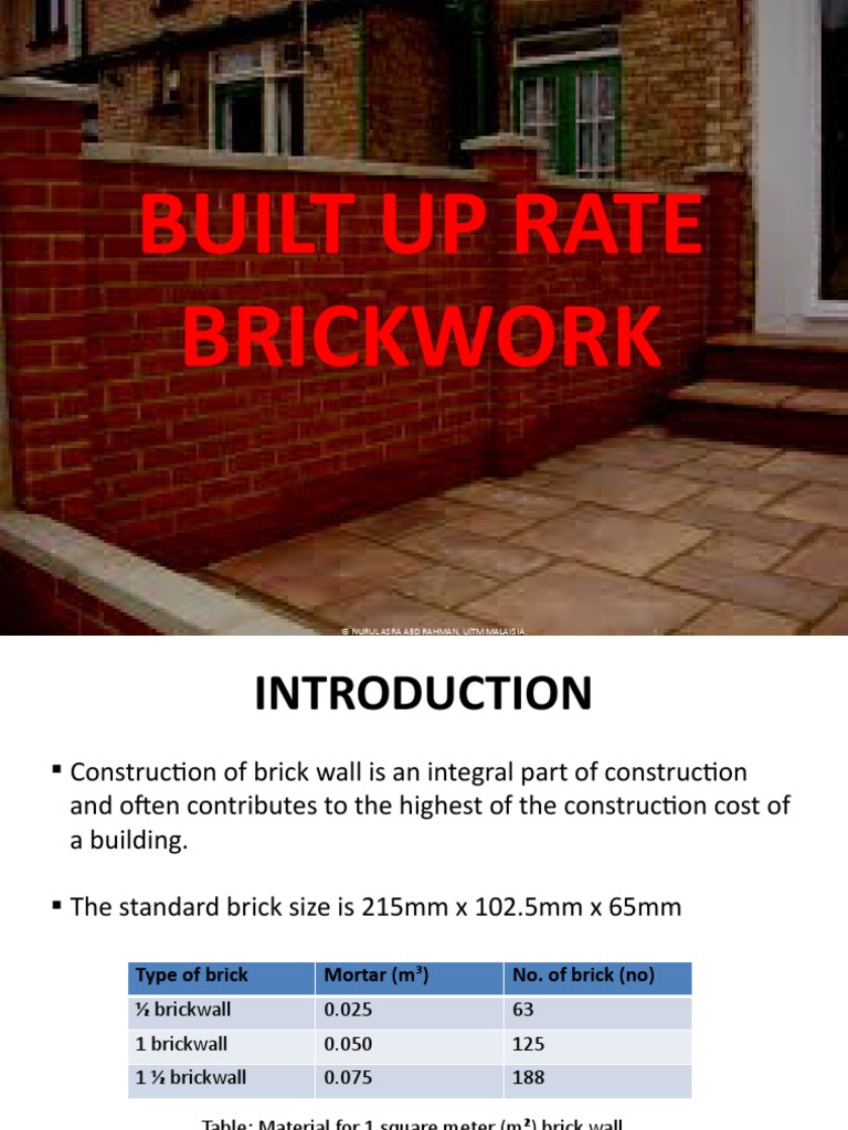 Built Up Rate Brickwork: © Nurul Asra Abd Rahman, Uitm Malaysia | PDF ...
