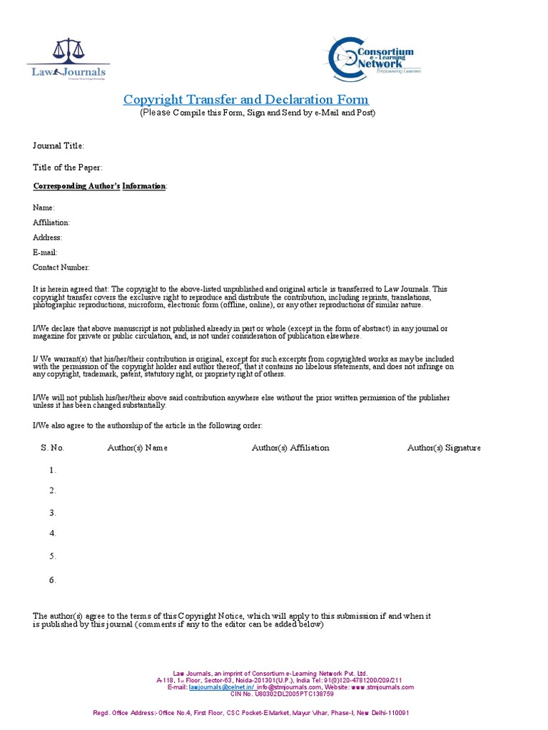 Law Journals Copyright Form | PDF