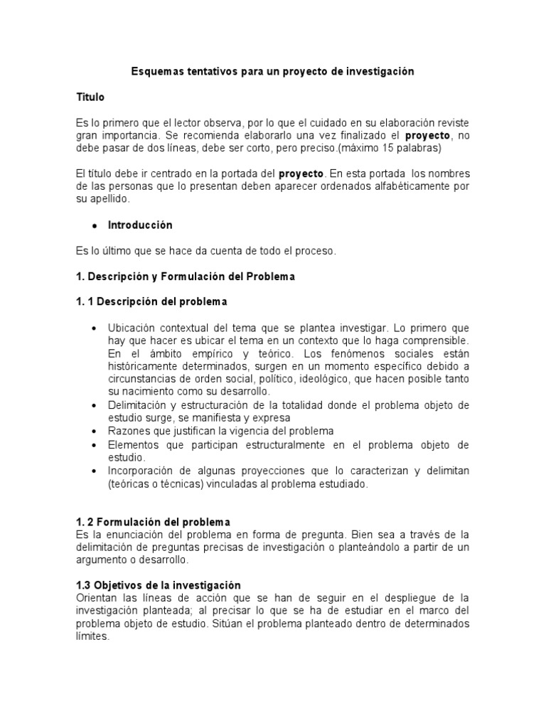 Esquemas Tentativos para Un Proyecto de Investigación | PDF | Conocimiento | Teoría