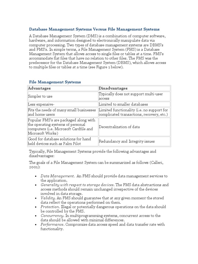 Database Management Systems Versus File Management Systems | PDF ...