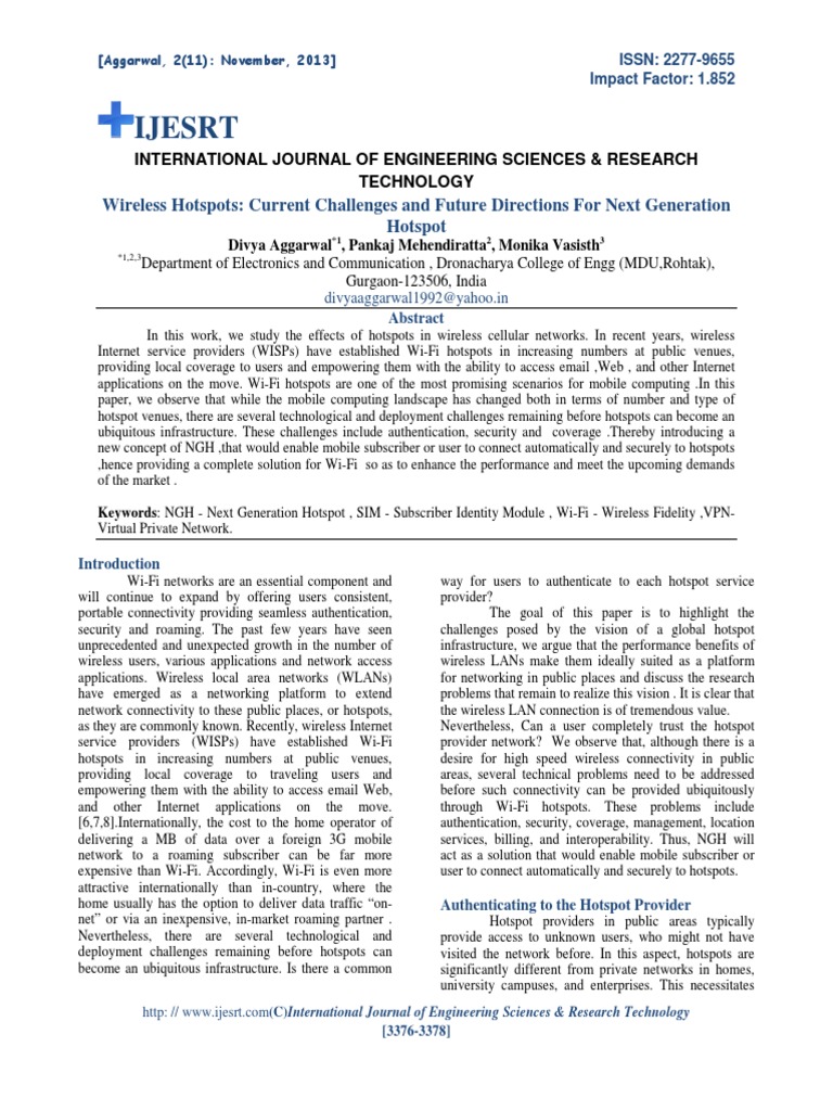 WIRELESS HOTSPOTS Current Challenges and PDF | PDF | Wi Fi | Roaming