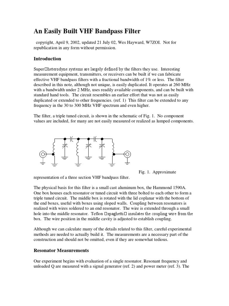 VHF Band Pass Filter | PDF | Inductor | Electronic Filter