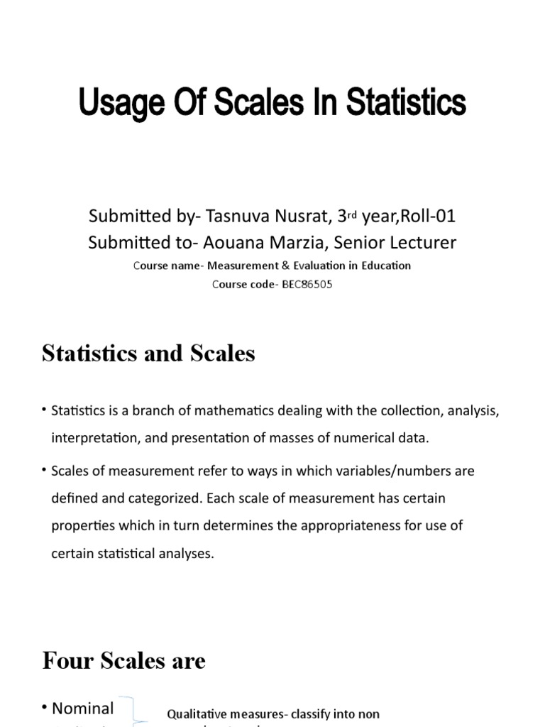 Usage of Scales in Statistics: Submitted By-Tasnuva Nusrat, 3 Year ...