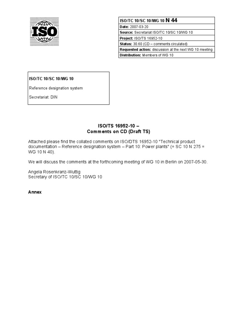 ISO-TC10-SC10-WG10 N0044 Comments On ISO DTS 16952-10 | PDF | International Organization For ...