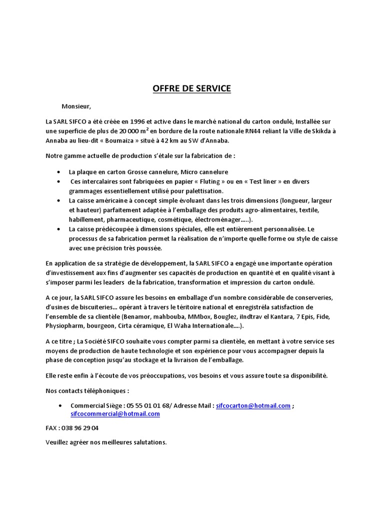 Offre de Service | PDF | Affaires