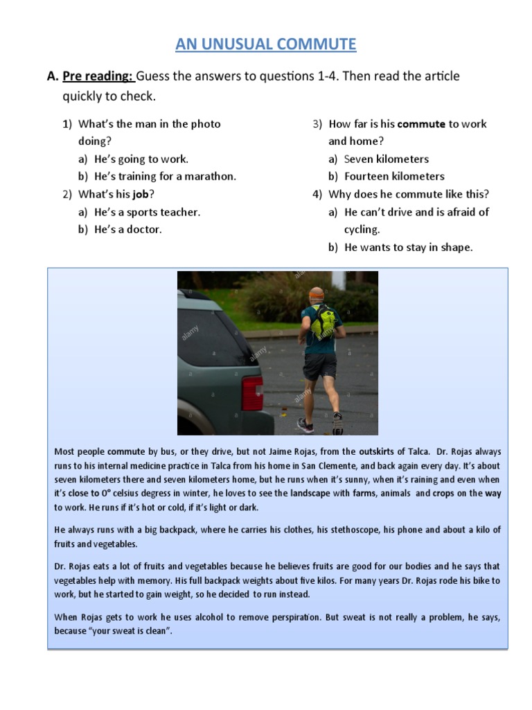 02-Reading - An Unusual Commute | PDF | Noun | Verb