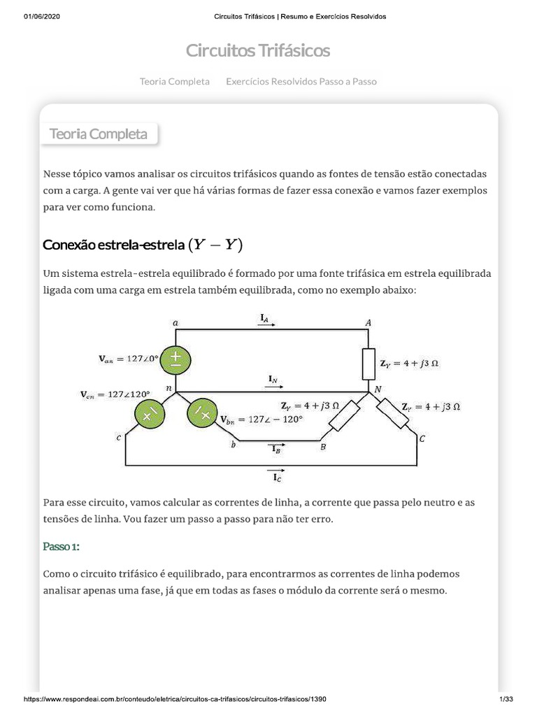 Circuitos Trifásicos - Resumo e Exercícios Resolvidos | PDF