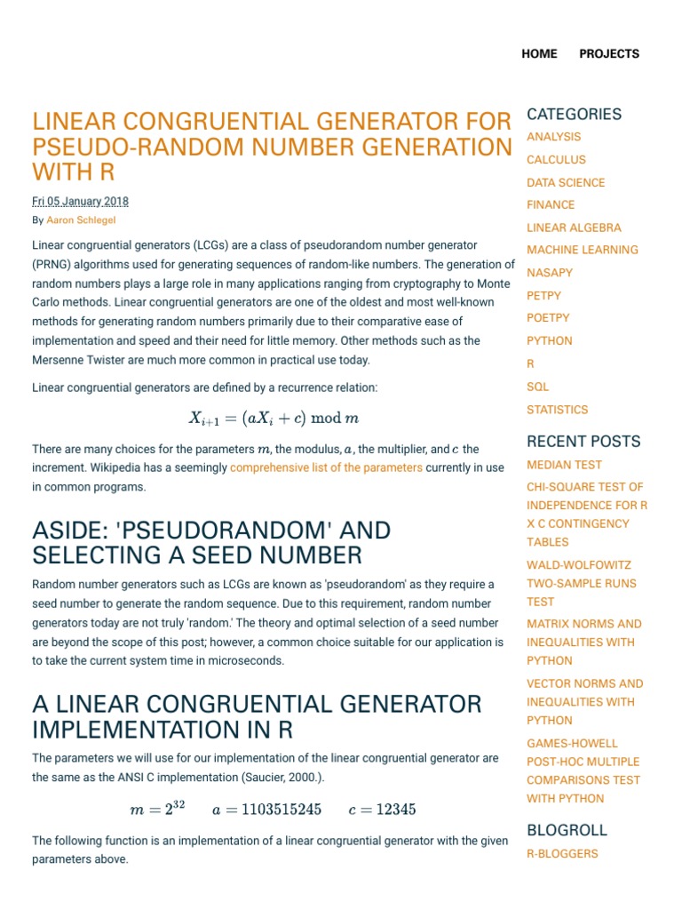 Linear Congruential Generator For Pseudo-Random Number Generation With R | PDF | Applied ...