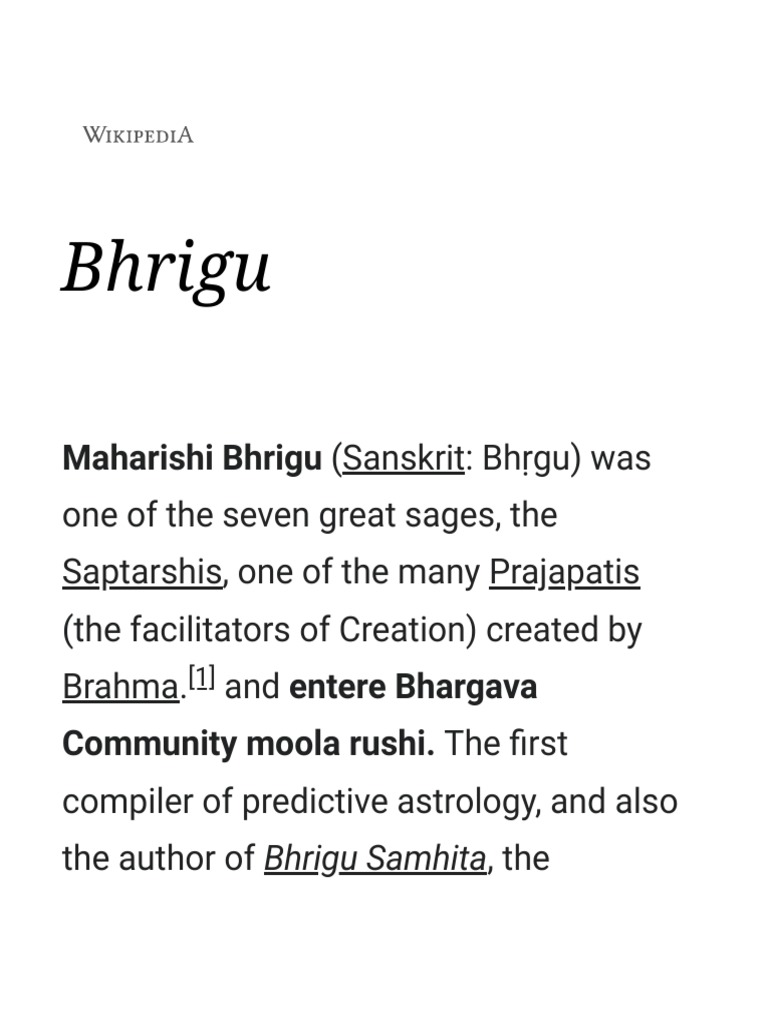 Bhrigu: Maharishi Bhrigu (Sanskrit: BH Gu) Was | PDF | Hindu Mythology ...