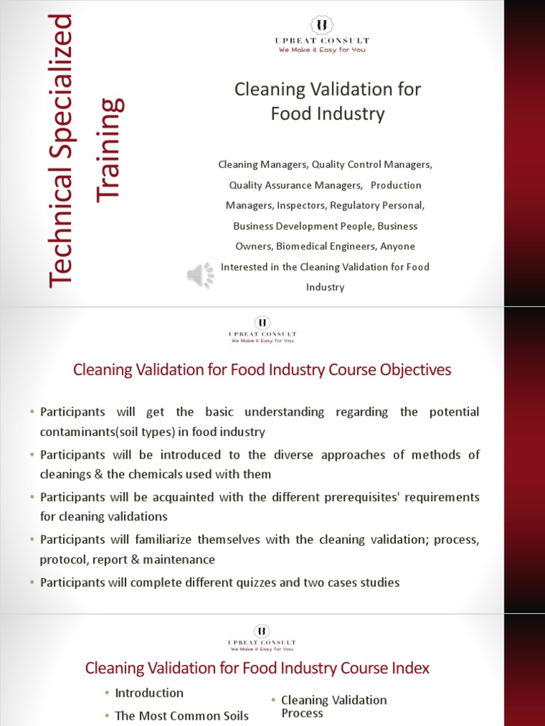 Cleaning Validation For Food Industry Agenda Objectives | PDF