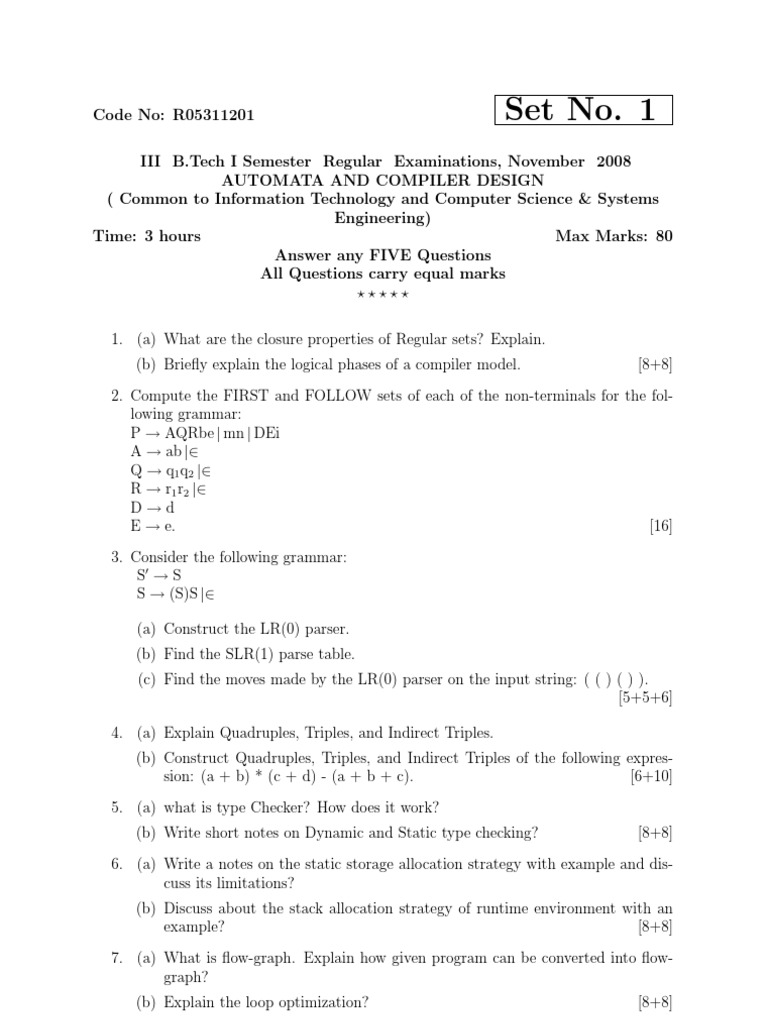 R05311201 Automata and Compiler Design | Download Free PDF | Parsing ...