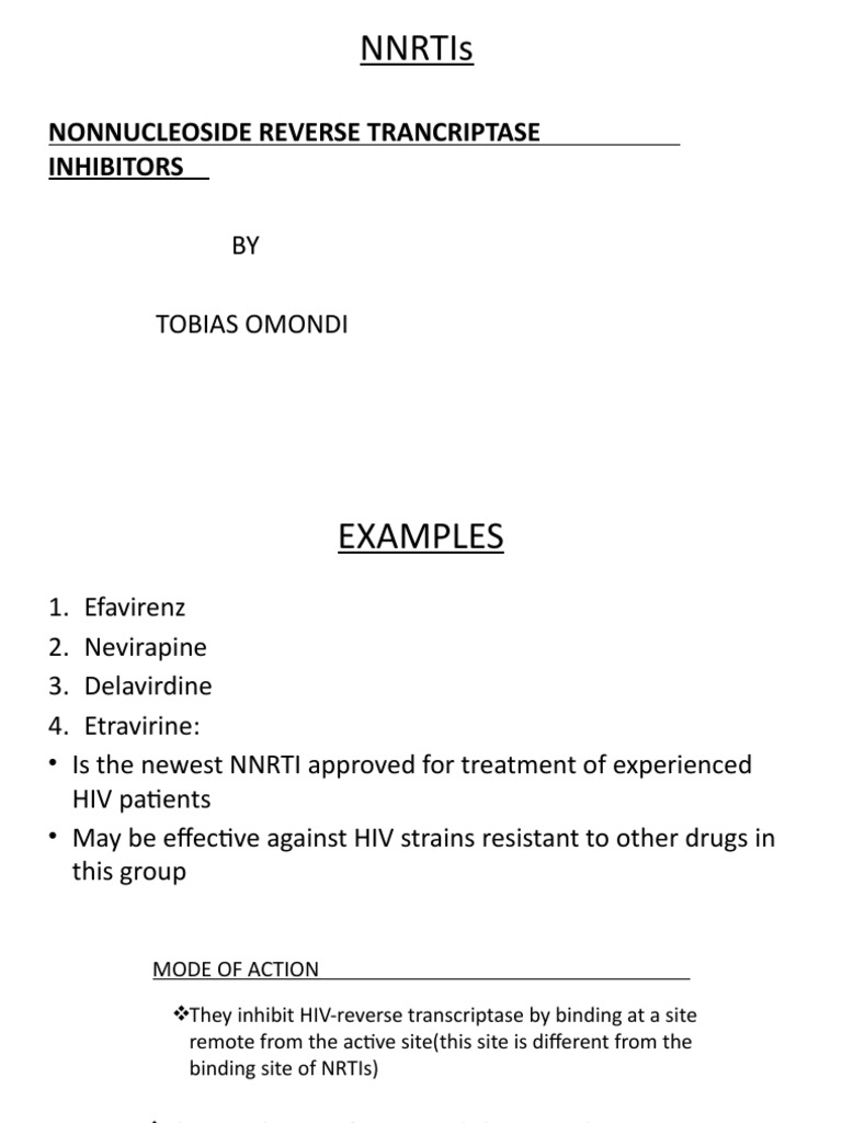 Nnrtis: Nonnucleoside Reverse Trancriptase Inhibitors | PDF | Medical ...