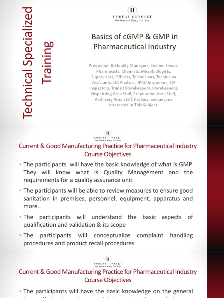 cGMP Training Objectives in Pharma | PDF | Quality Assurance | Quality