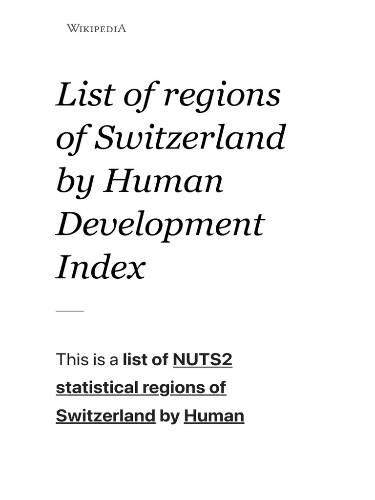 List of Regions of Switzerland by Human Development Index | PDF