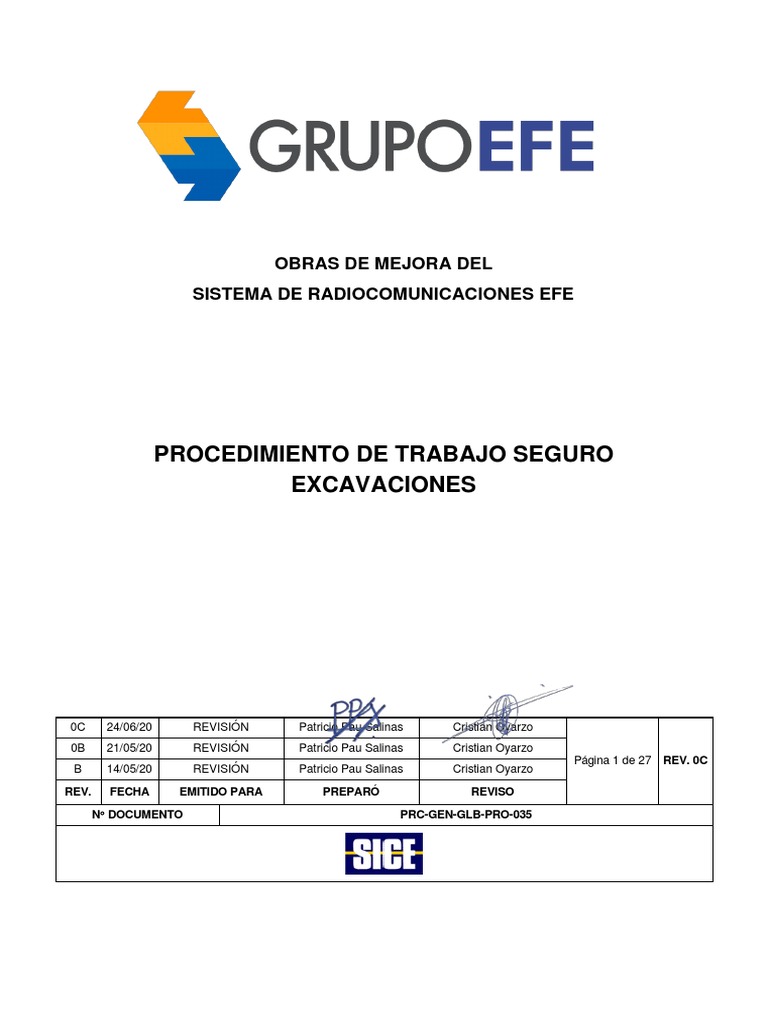 Procedimiento de Trabajo Seguro - Excavaciones PDF | PDF | Excavación ...