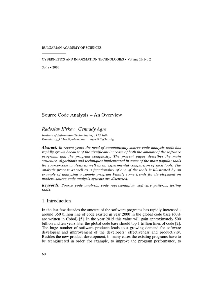 Source Code Analysis An Overview Radoslav Kirkov Gennady Agre Pdf Class Computer
