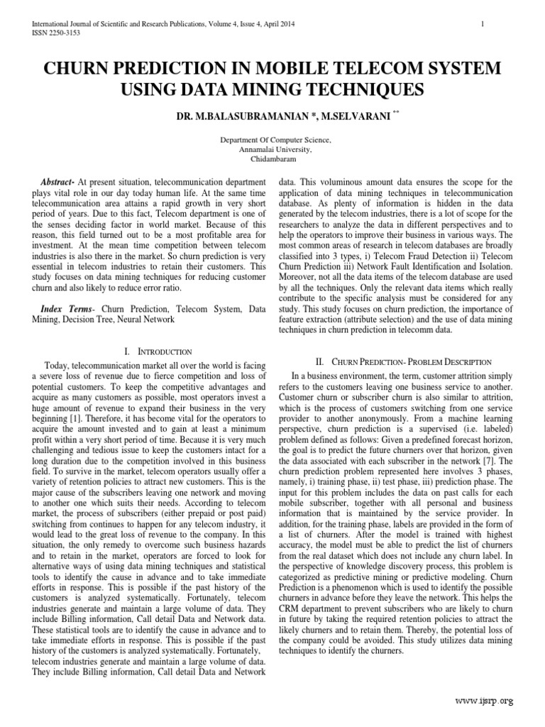 Churn Prediction In Mobile Telecom Syste Pdf Pdf Data Mining Prediction