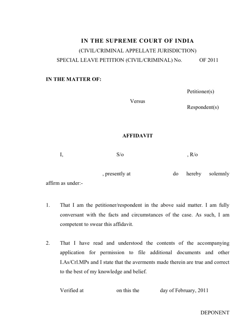 Format of Affidavit For Filling Additional Documents | Affidavit ...