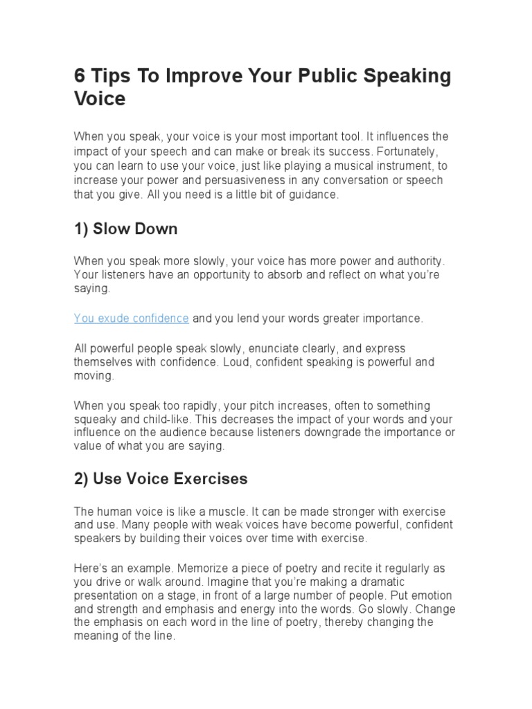Improve Public Speaking Voice | PDF | Speech | Public Speaking