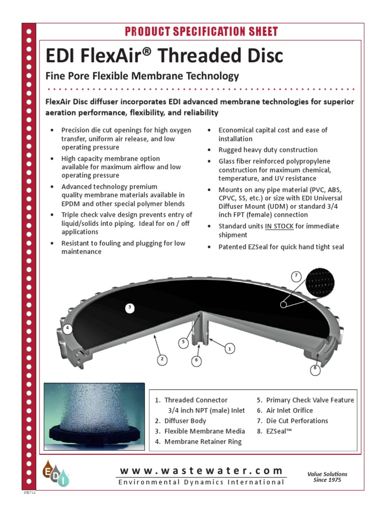 EDI FlexAir Threaded Spec Sheet | PDF | Membrane Technology | Pipe ...