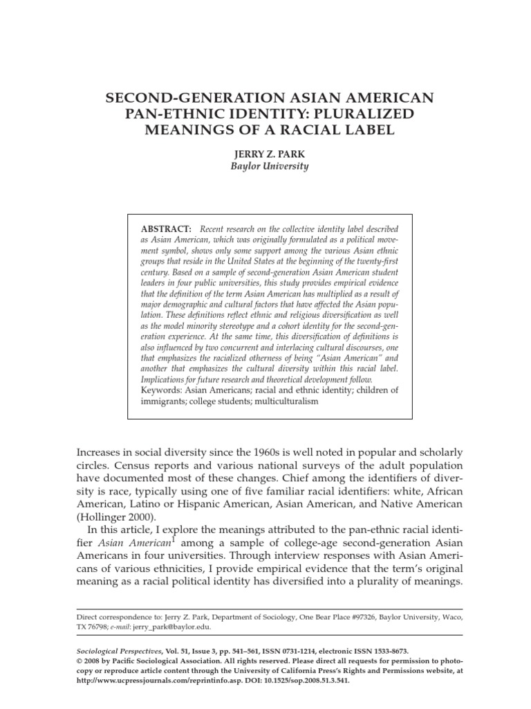 Second-Generation Asian American Pan-Ethnic Identity: Pluralized ...
