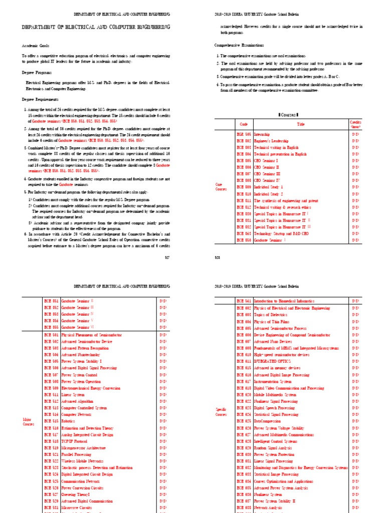 Department of Electrical and Computer Engineering: Courses | PDF ...