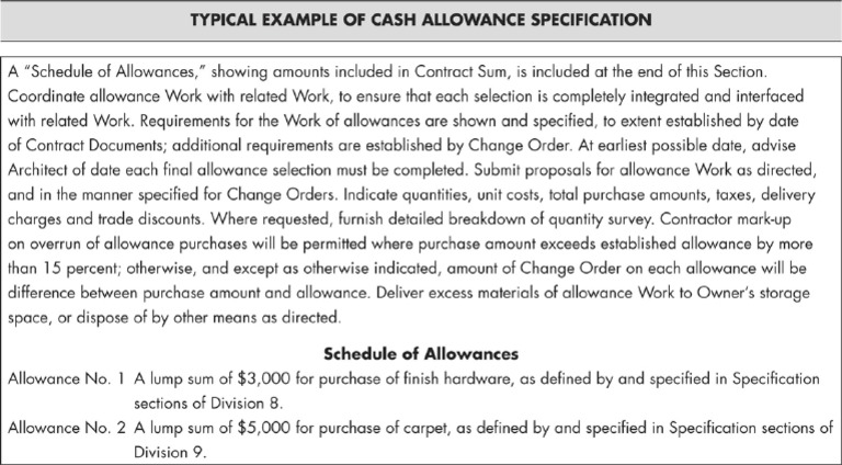 Schedule of Allowances - Cash Allowance | PDF