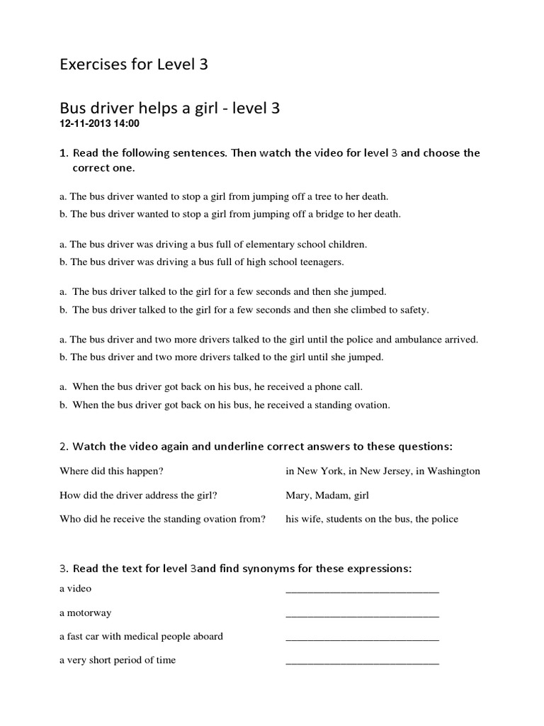 Level 3 Exercises: Bus Driver Rescue | PDF | Transport | Road Transport