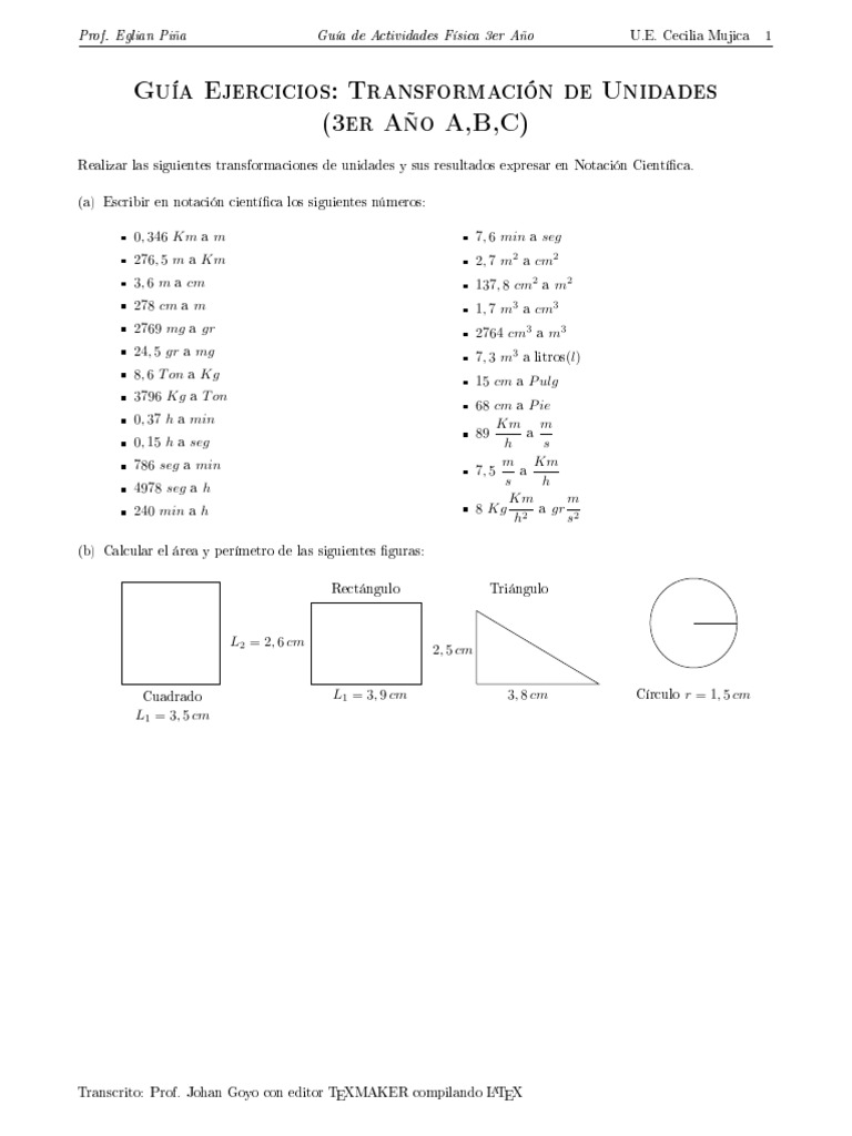 Ejercicios de Transformación de Unidades | PDF