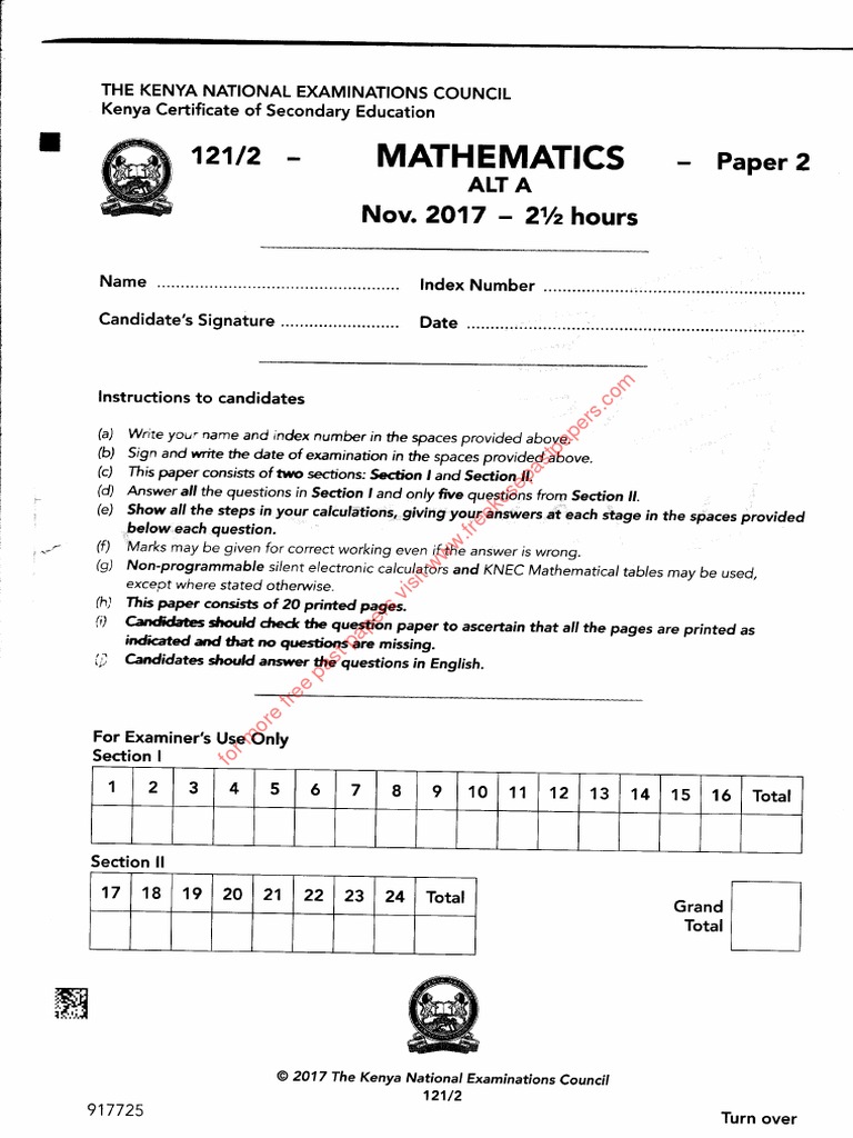 Kcse - 2017 Math PP2 | PDF