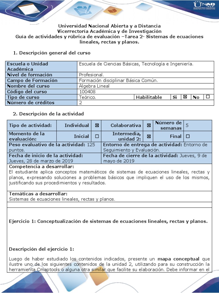 Tarea 2 - Ecuaciones Lineales, Rectas, Planos y Espacios Vectoriales ...