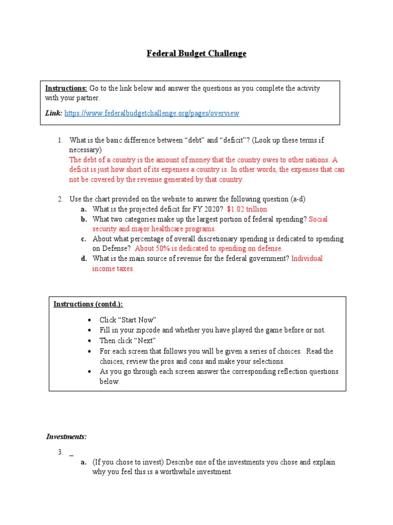 Federal Budget Challenge Questions | PDF | United States Federal Budget ...