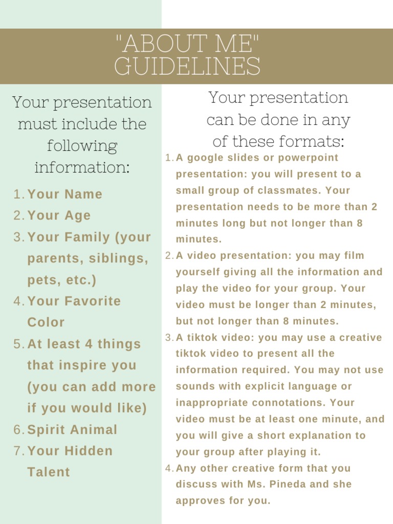 About Me Guidelines | PDF