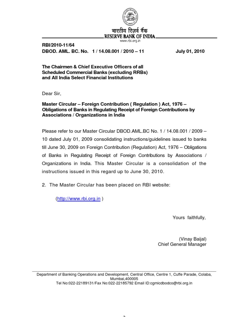 RBI Master Circular 2010-11 | PDF