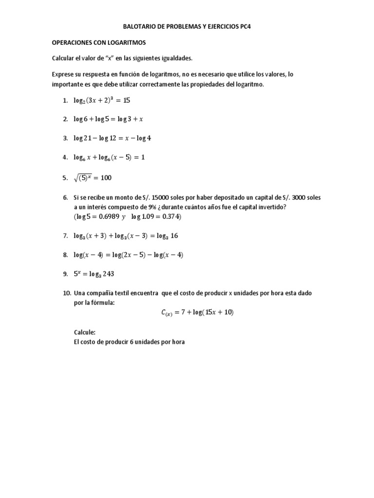 Balotario de Problemas y Ejercicios PC4 | PDF