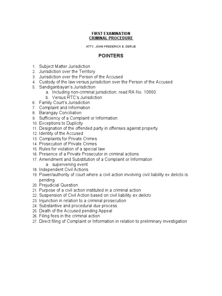 Pointers: First Examination Criminal Procedure | PDF