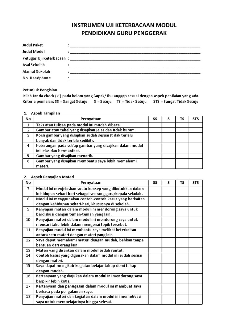 Instrumen Uji Keterbacaan Modul PGP | PDF