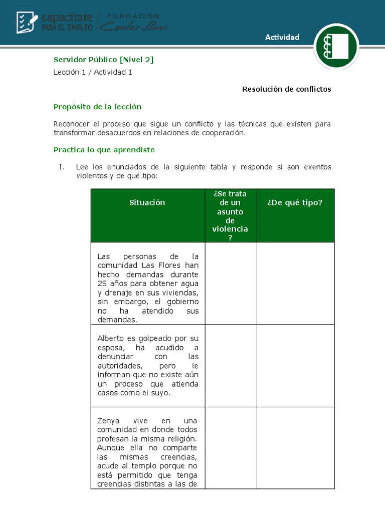 Actividades de Resolución de Conflictos | PDF | Violencia | Comunidad