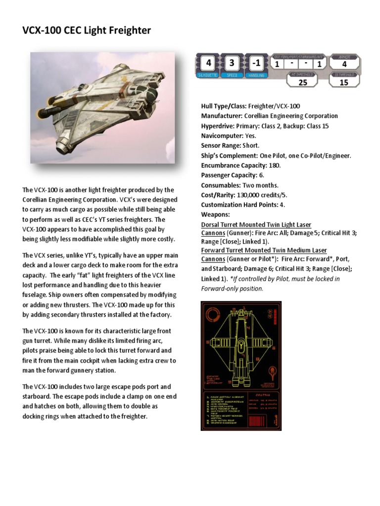 VCX-100 CEC Light Freighter: Forward-Only Position | PDF | Gun Turret ...