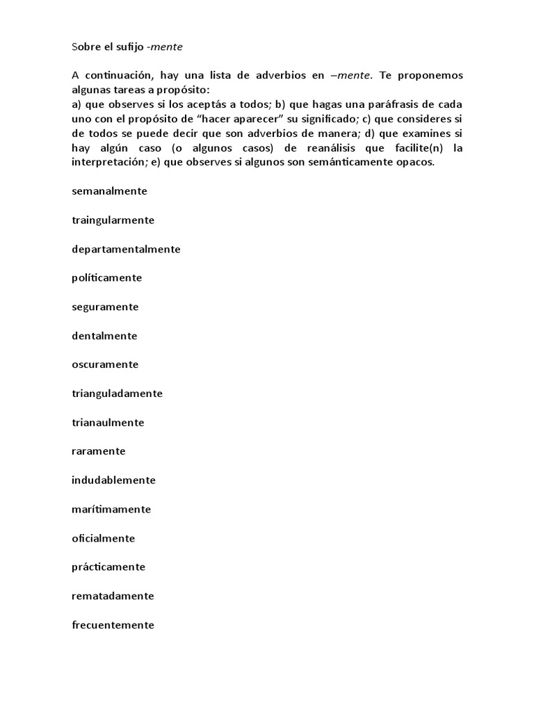 Sobre El Sufijo - Mente (Ejercicio) | PDF