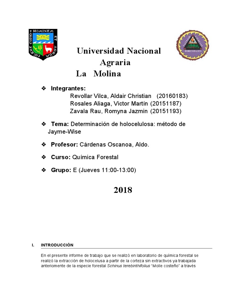 Determinación de Holocelulosa 2018-II | PDF | Lignina | Madera
