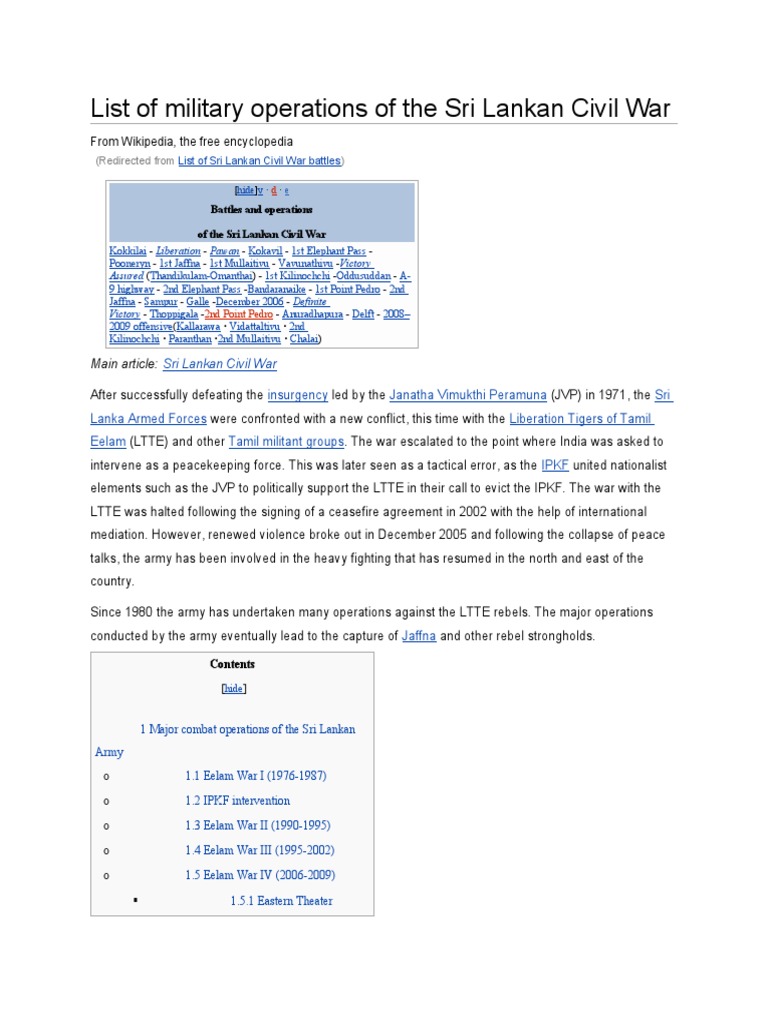 Major Operations in Sri Lankan Civil War | PDF | Warfare | Military