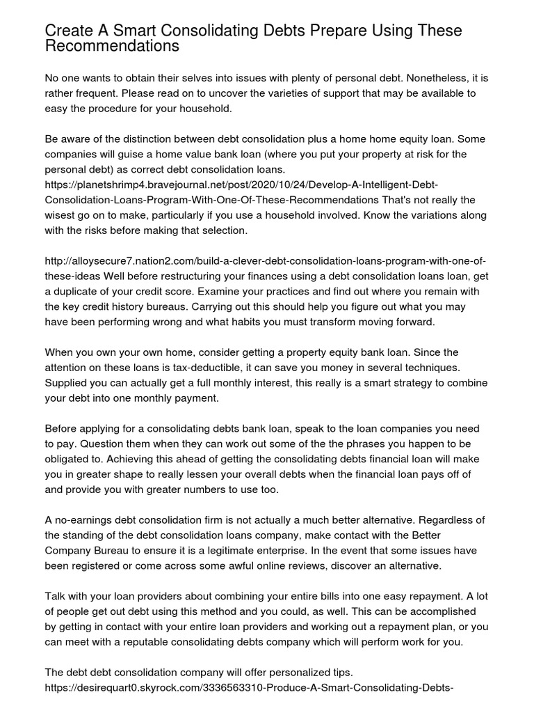 Produce A Intelligent Debt Consolidation Prepare by Using These ...