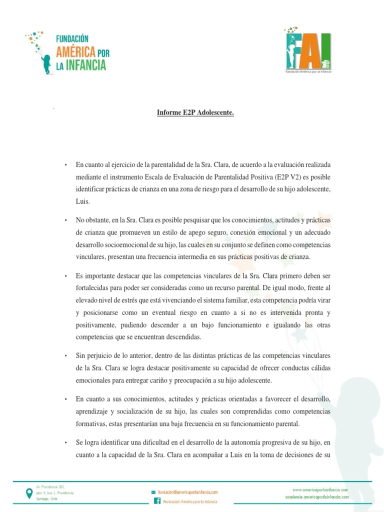 Informe E2P Adolescente | PDF | Estrés (biología) | Evaluación