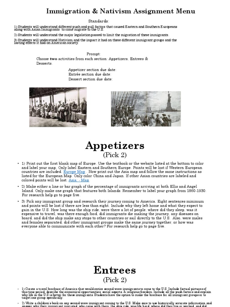 Immigration Nativism Assignment Menu | PDF | Immigration | The United ...