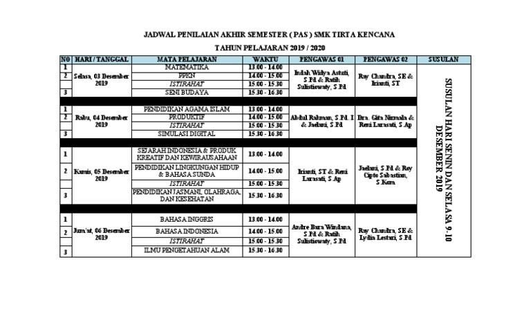 Jadwal Pas TK | PDF